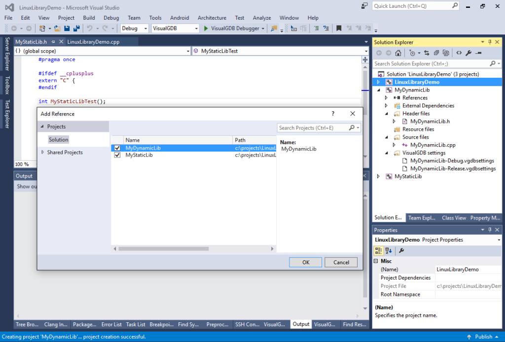 Creating Linux Libraries with Visual Studio – VisualGDB Tutorials