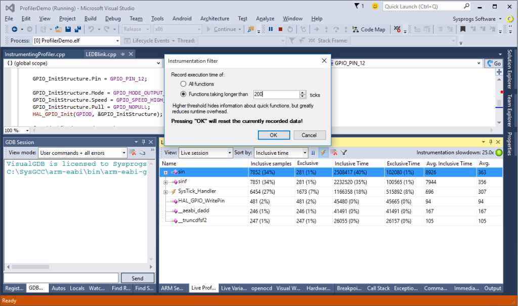 Precise embedded profiling with VisualGDB – VisualGDB Tutorials