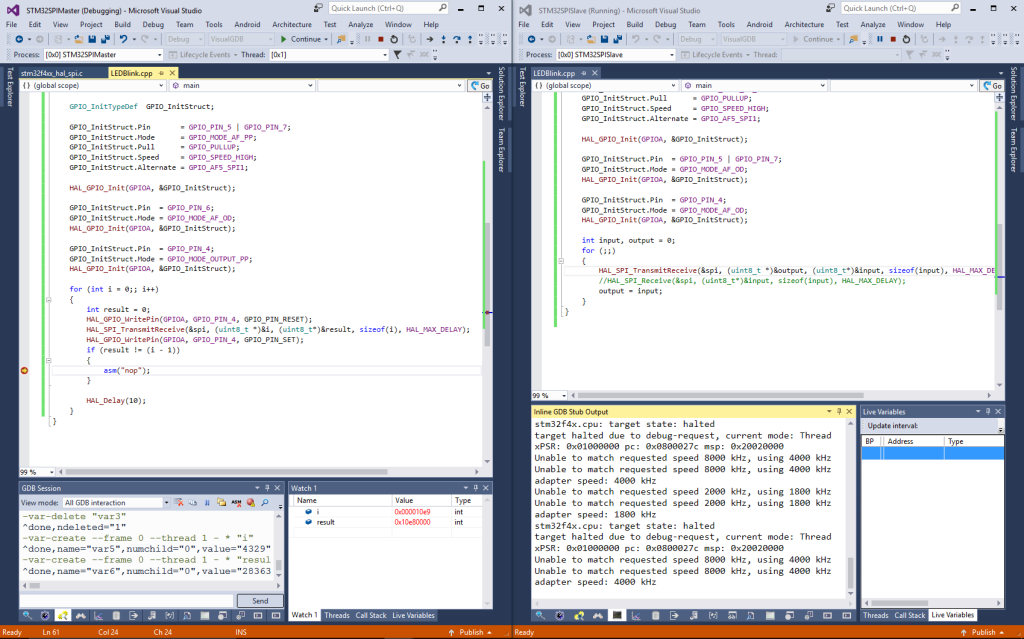 Connecting 2 STM32 boards via SPI – VisualGDB Tutorials