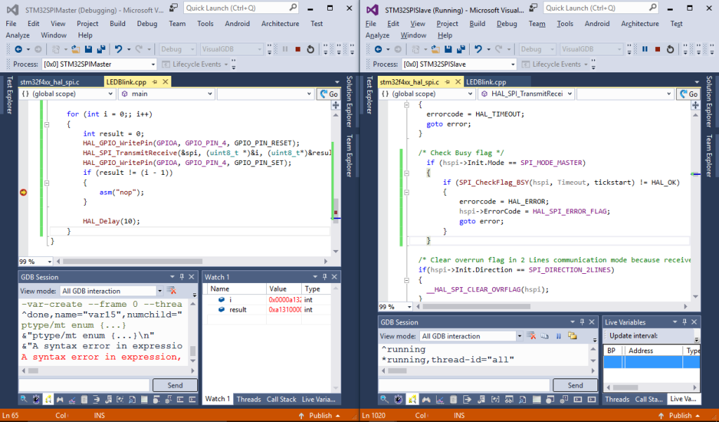 Connecting 2 STM32 boards via SPI – VisualGDB Tutorials