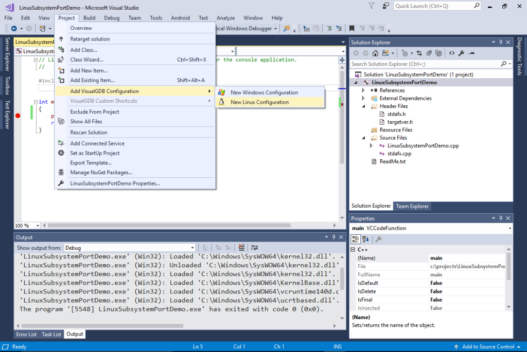 Porting Windows projects to Linux with Windows 10 Linux Subsystem – VisualGDB Tutorials