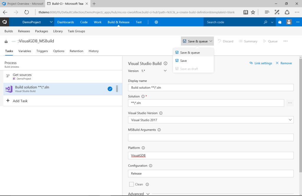 Building VisualGDB projects with Team Foundation Server – VisualGDB Tutorials