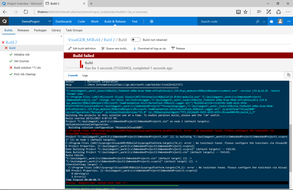 Building VisualGDB projects with Team Foundation Server – VisualGDB Tutorials