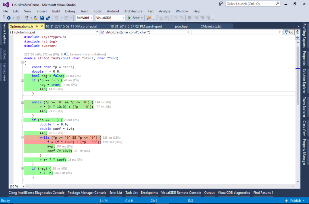 Profiling Linux C++ Code with Visual Studio – VisualGDB Tutorials