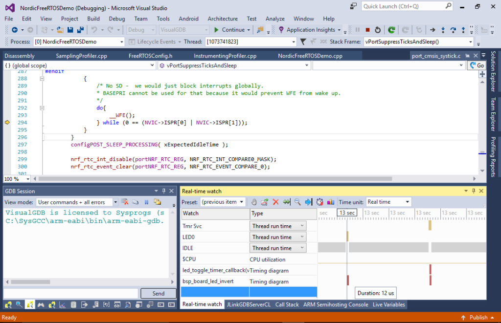 Using FreeRTOS-with Nordic nRF5x Devices – VisualGDB Tutorials