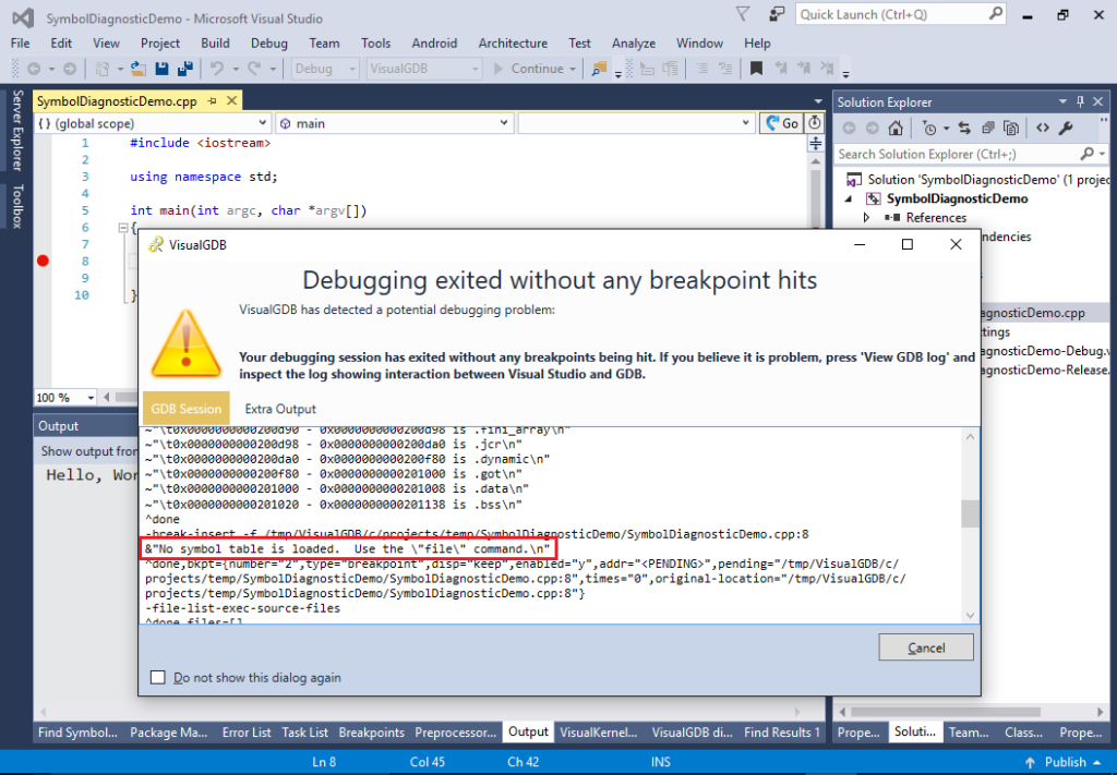 Diagnosing Debugging Symbol Load Errors For Linux Applications Visualgdb Tutorials