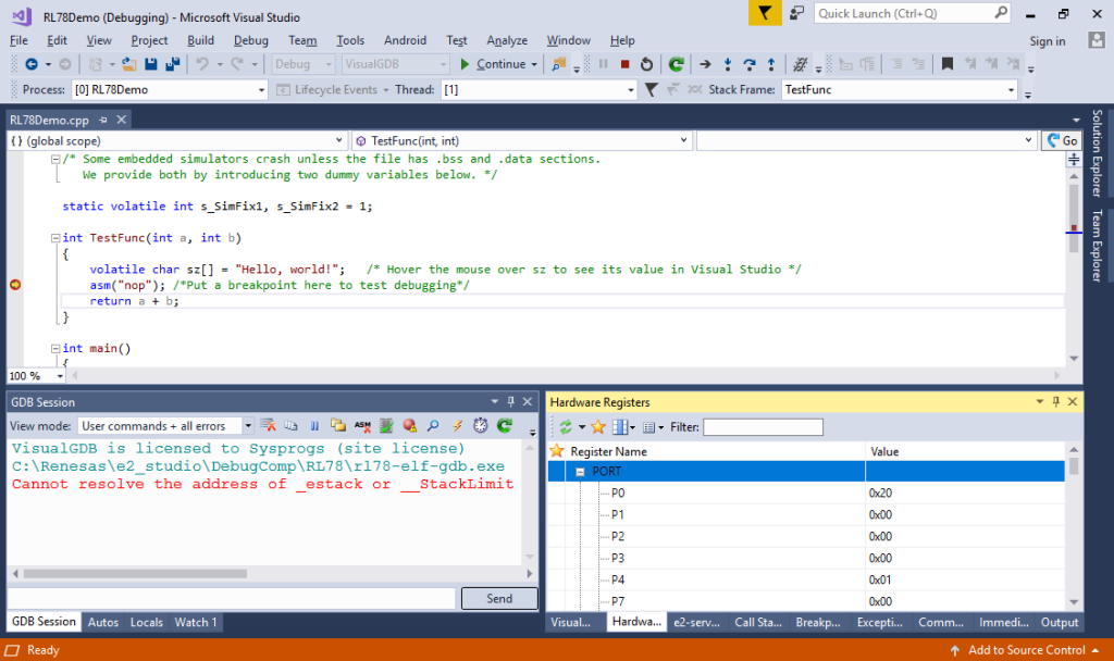 Developing Renesas RL78 Projects with Visual Studio – VisualGDB Tutorials