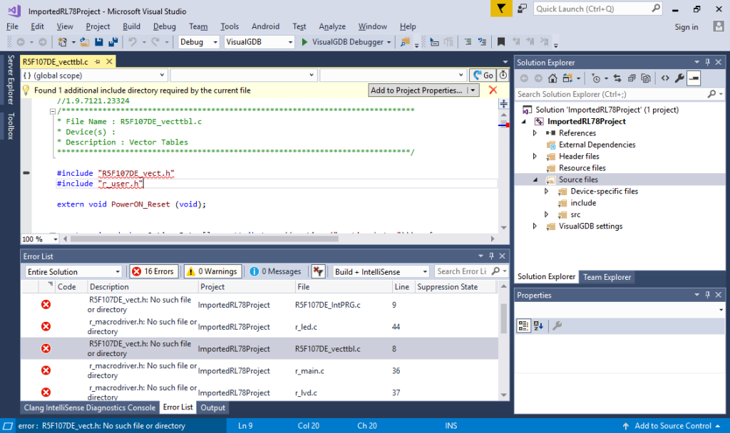 Developing Renesas RL78 Projects with Visual Studio – VisualGDB Tutorials