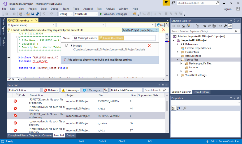 Developing Renesas RL78 Projects with Visual Studio – VisualGDB Tutorials
