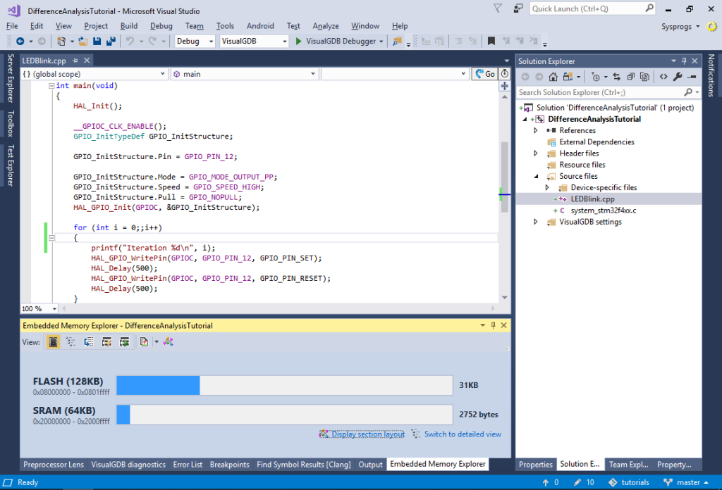 Comparing Memory Footprints of Different Project Versions – VisualGDB Tutorials