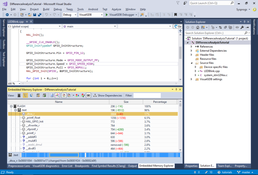 Comparing Memory Footprints of Different Project Versions – VisualGDB Tutorials