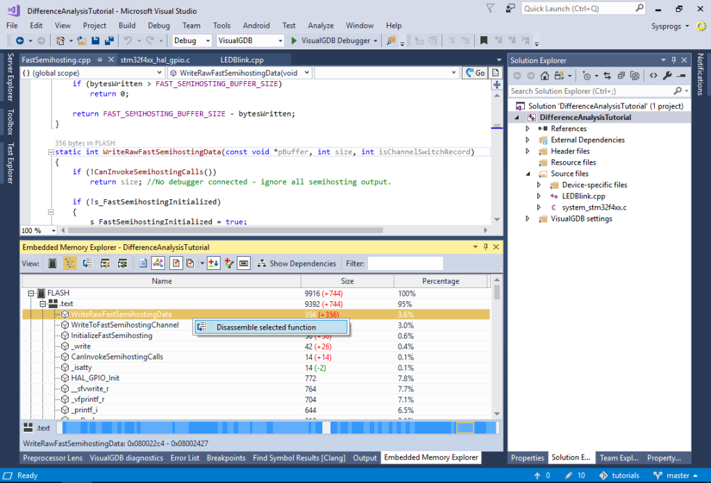 Comparing Memory Footprints of Different Project Versions – VisualGDB Tutorials