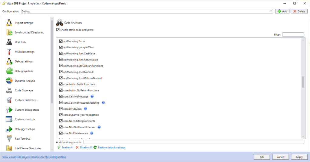 Using Static Code Analyzers With Visualgdb Visualgdb Documentation
